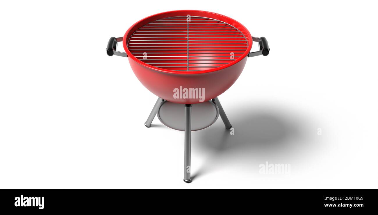 Barbecue red color, round shape isolated against white background. BBQ ...