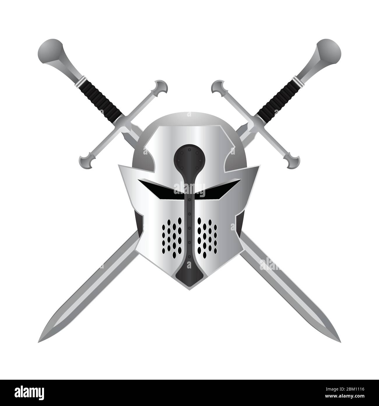 Crossed swords with helmet vector illustration isolated on white ...