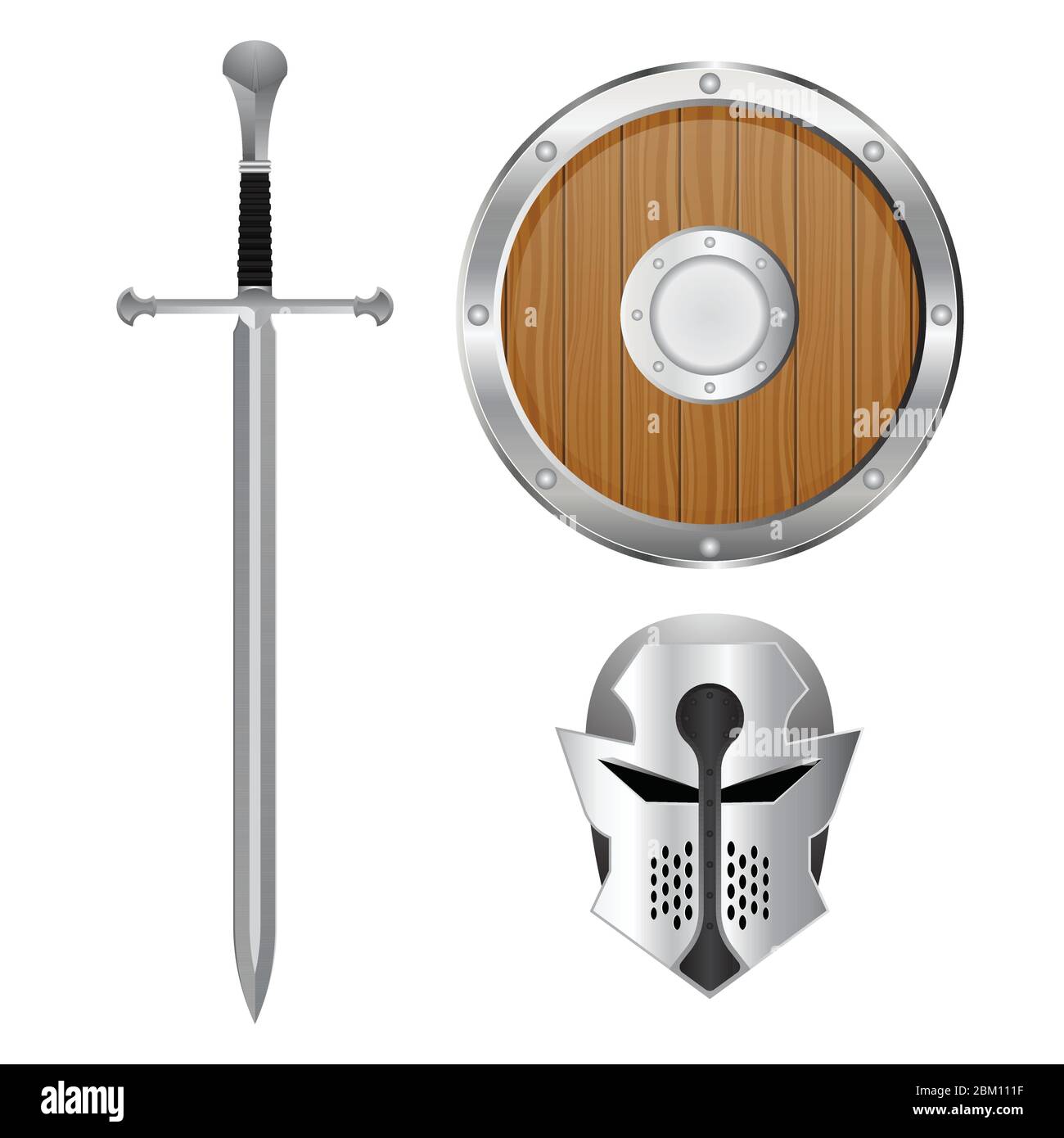Sword, helmet and shield set. Vector illustration isolated on white ...