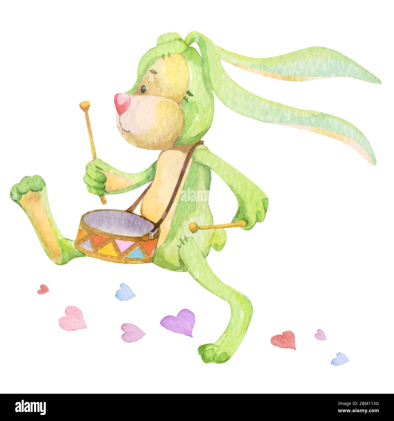 Cute illustration of a soft toy rabbit marching with a drum Stock Photo ...