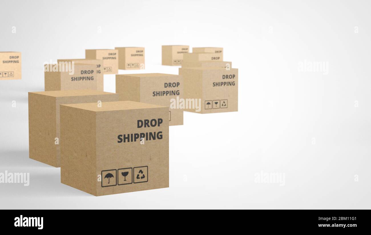 web banner 3d render of boxed with dropshipping text on it. Modern ...