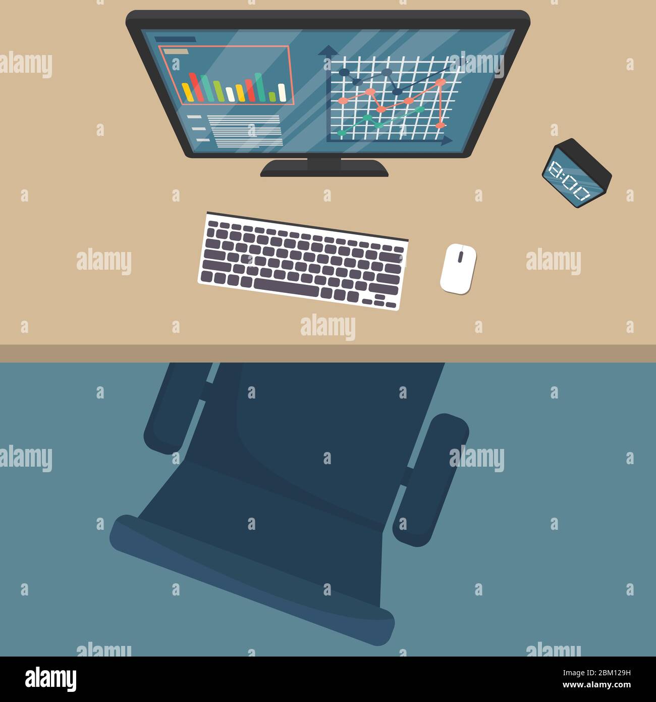Business workspace top view. Office objects. Business planning and ...