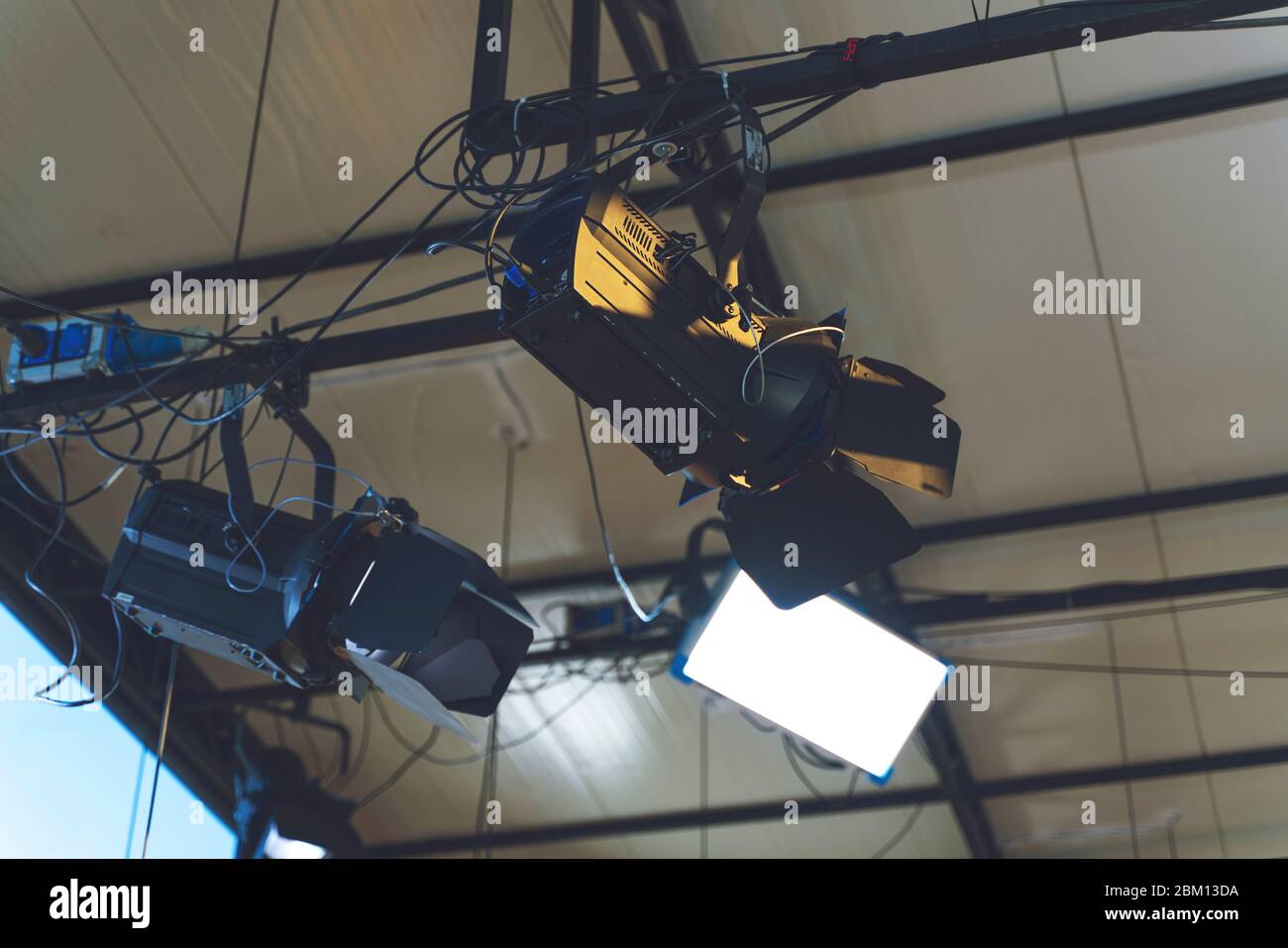 Spot light and led light in television studio on ceiling Stock Photo ...