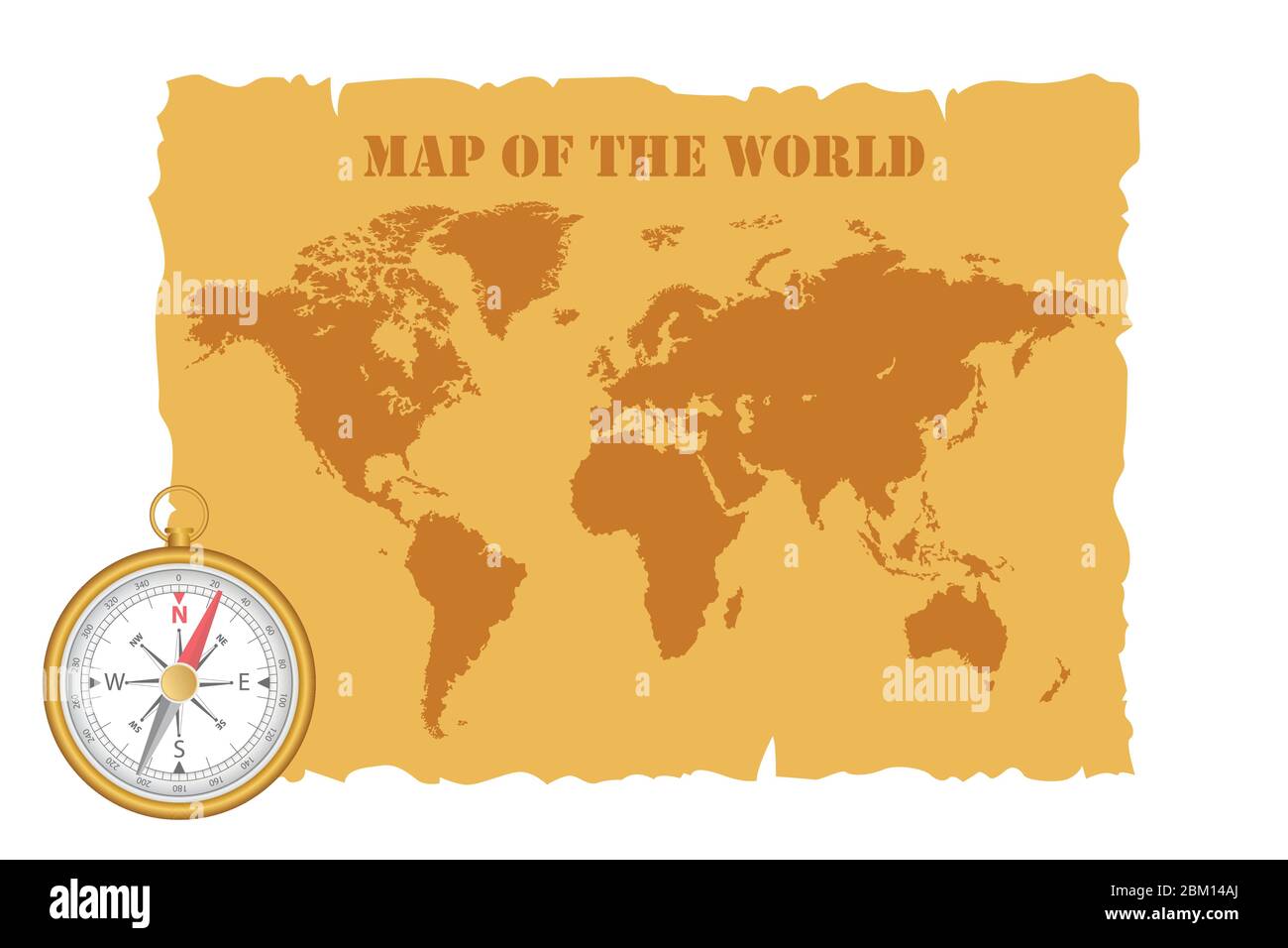 Vintage map of the world and magnetic compass. Vector illustration ...