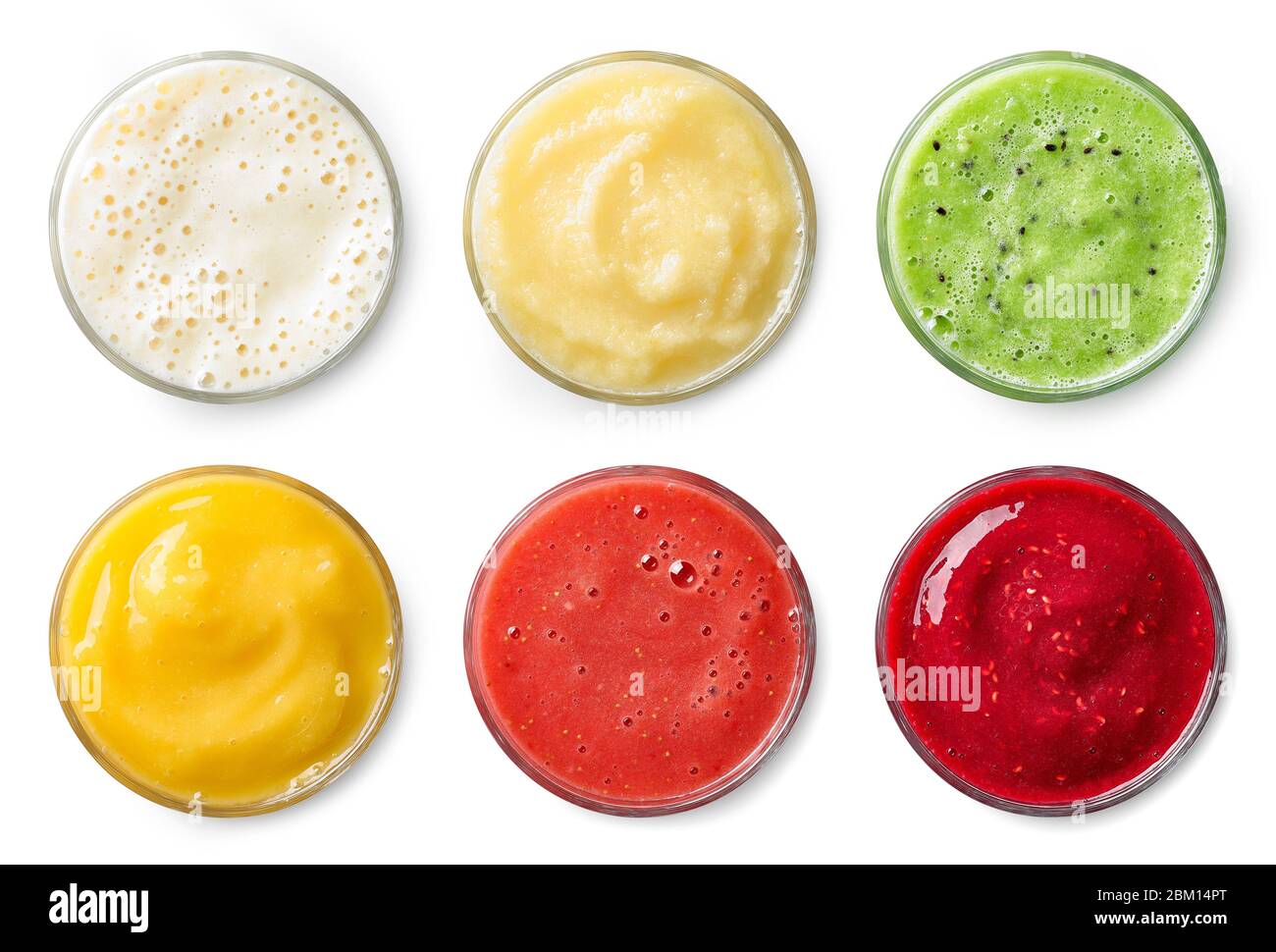 Set of various fresh fruit smoothies isolated on white background. Top ...