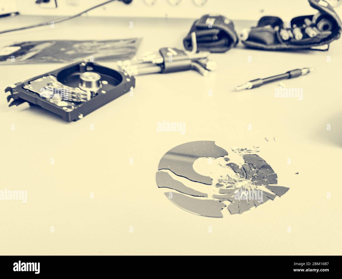 Shattered platter of computer hard drive disk Stock Photo - Alamy