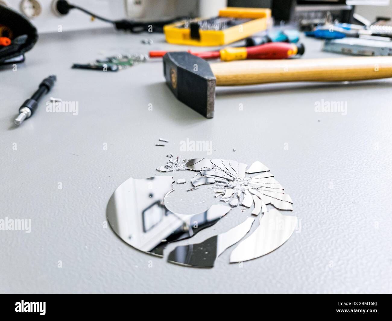 Shattered platter of computer hard drive disk Stock Photo - Alamy