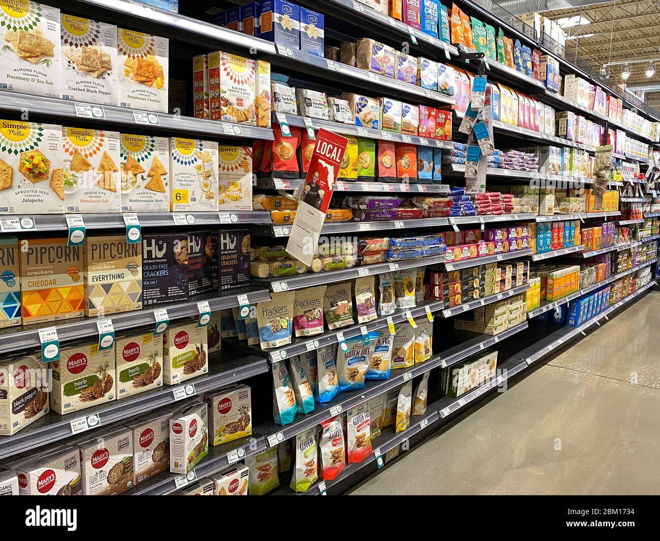 Orlando,FL/USA-5/3/20: A display of snacks cracker aisle at a Whole ...
