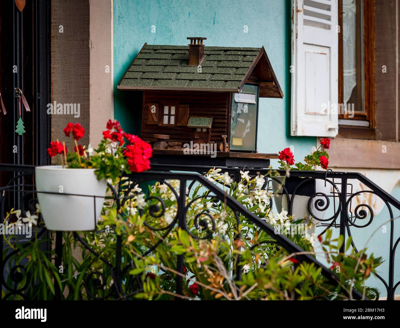 Flowering village in Alsace. Sunlit streets full of flowers. France ...