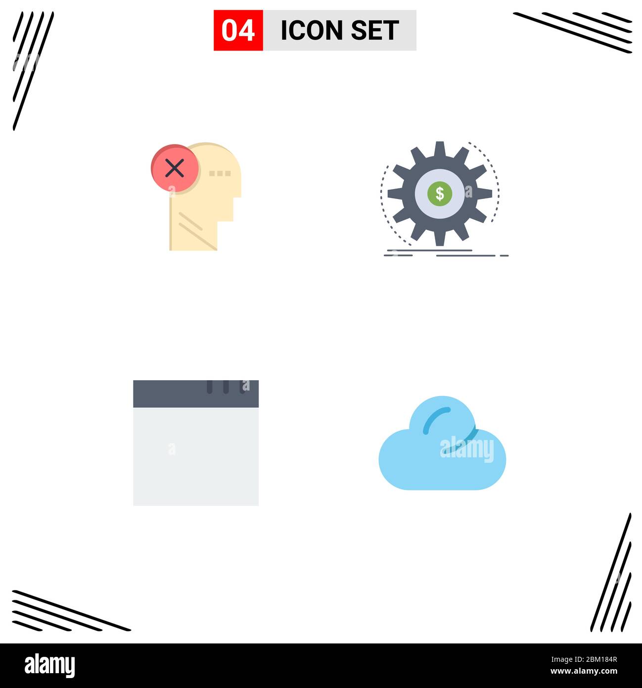 Set of 4 Modern UI Icons Symbols Signs for brain, income, human ...