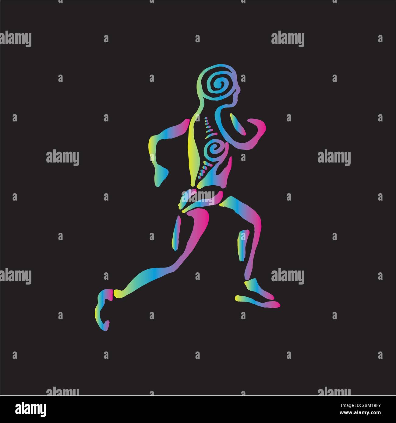 Color illustration of a running man with a spiral ornament. Healthy ...