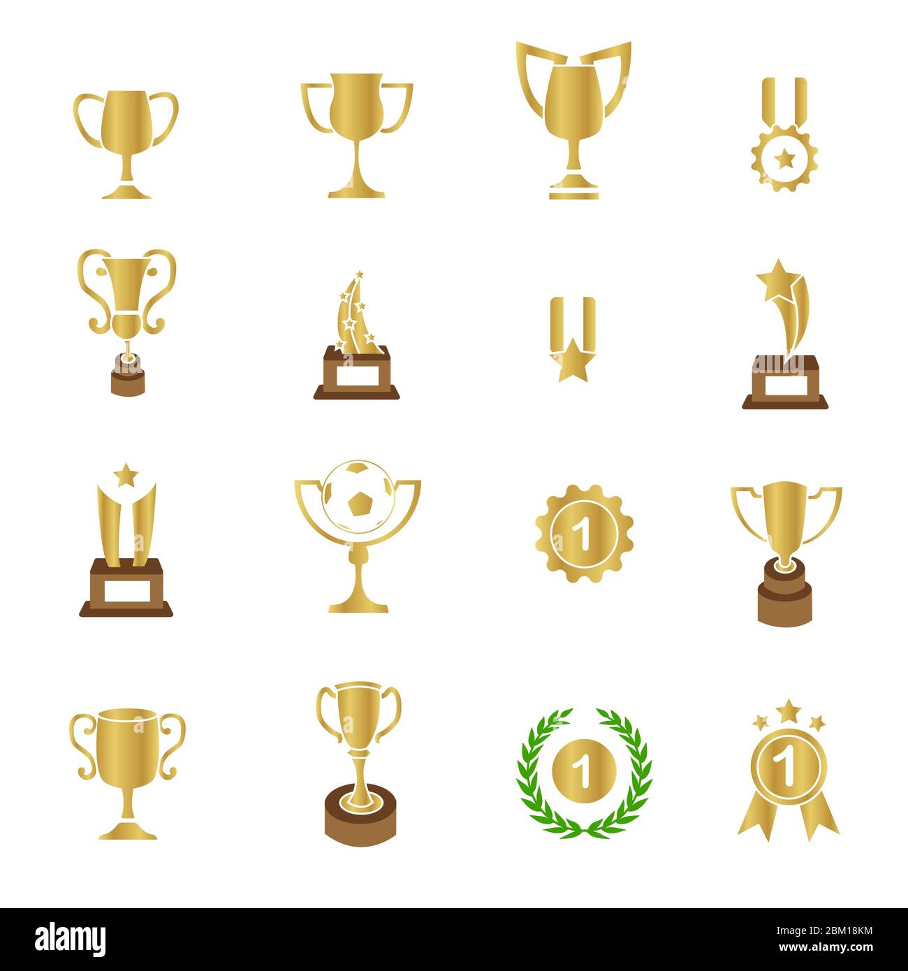 Achievement for winner icons set with gold Stock Photo - Alamy