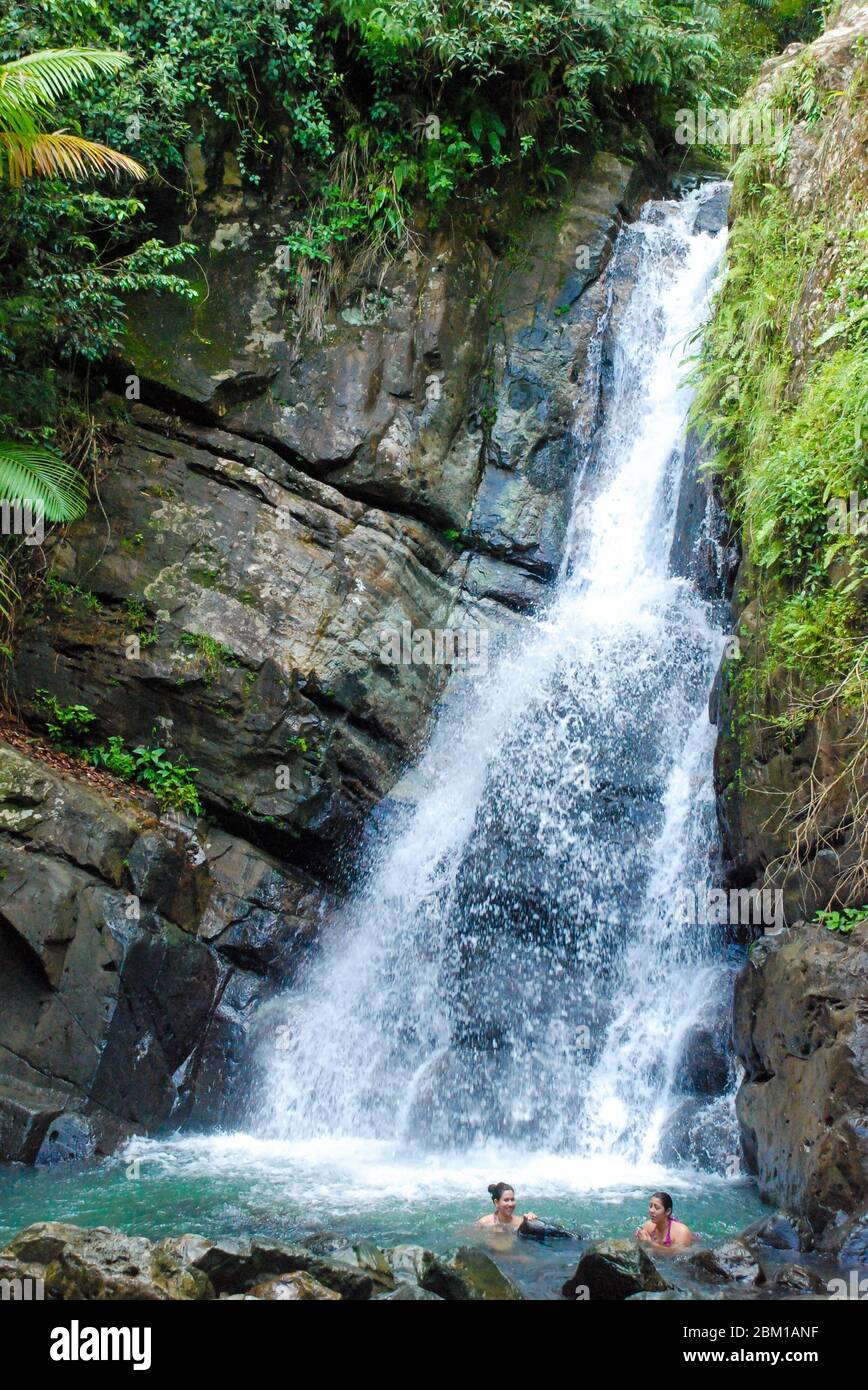 La Coca Falls, waterfalls in the El Yunque National Forest on the ...