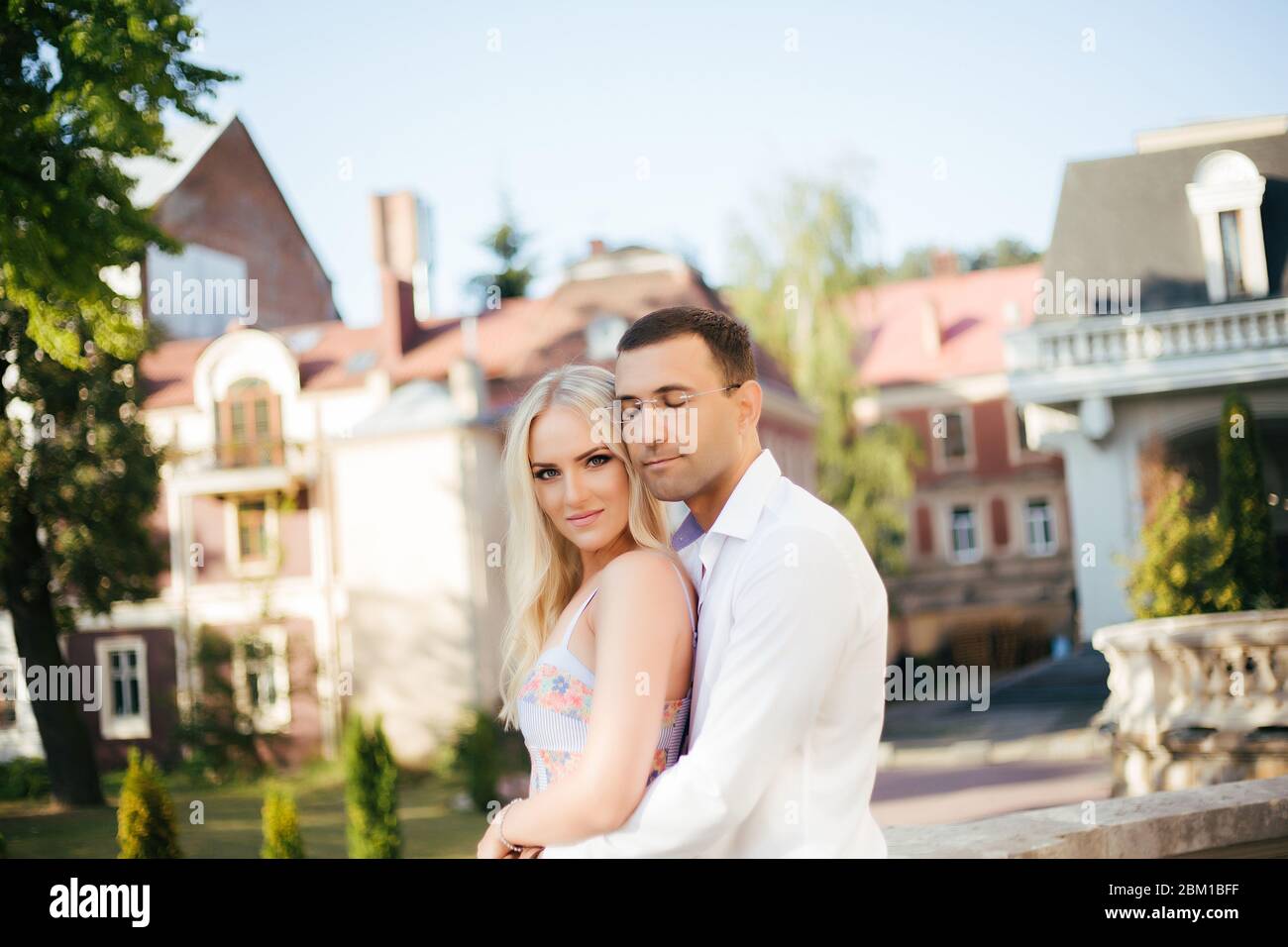 Romantic tourist couple walking around the city relaxing Stock Photo ...