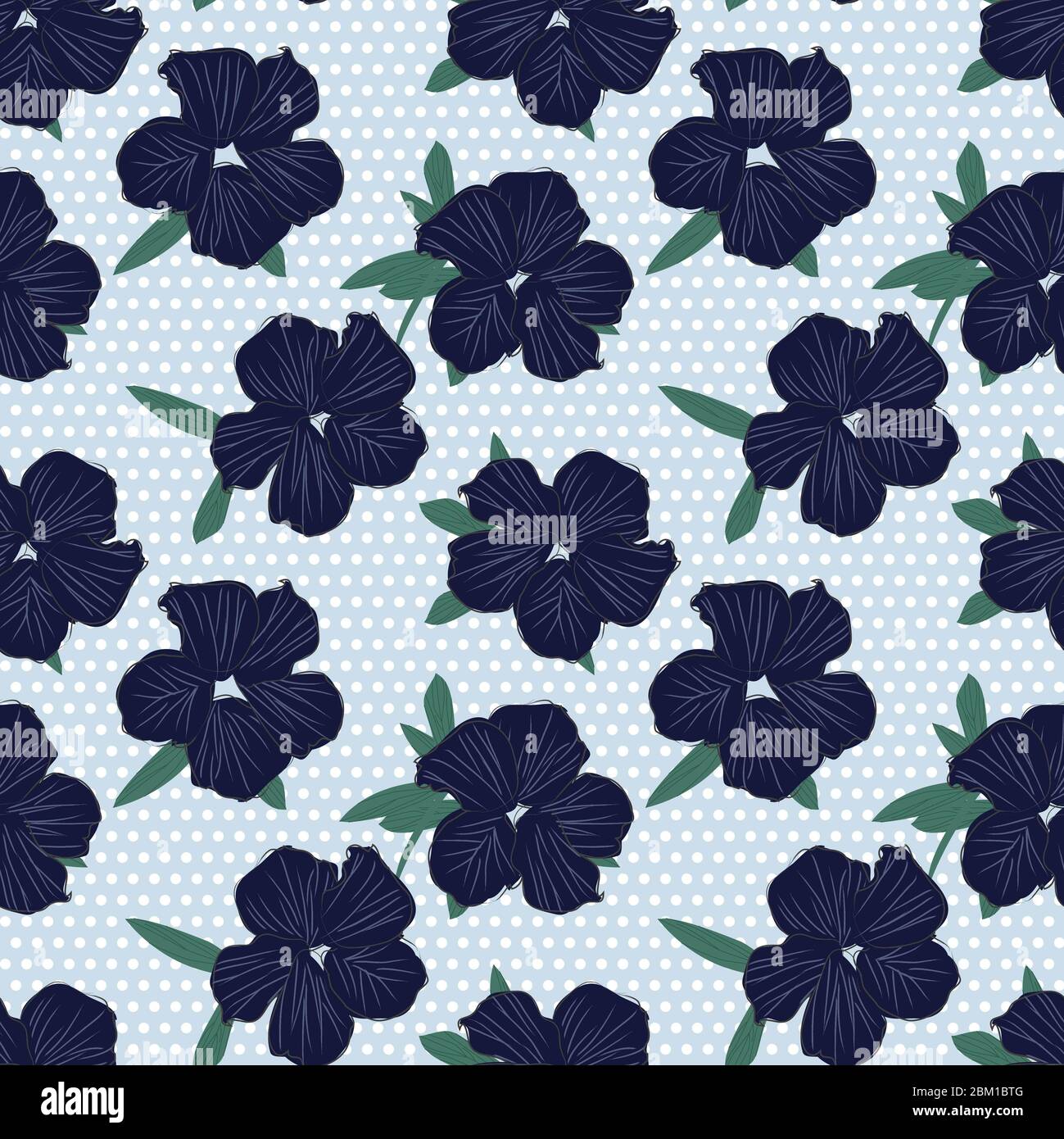 Sky blue Floral botanical seamless pattern with dotted background ...