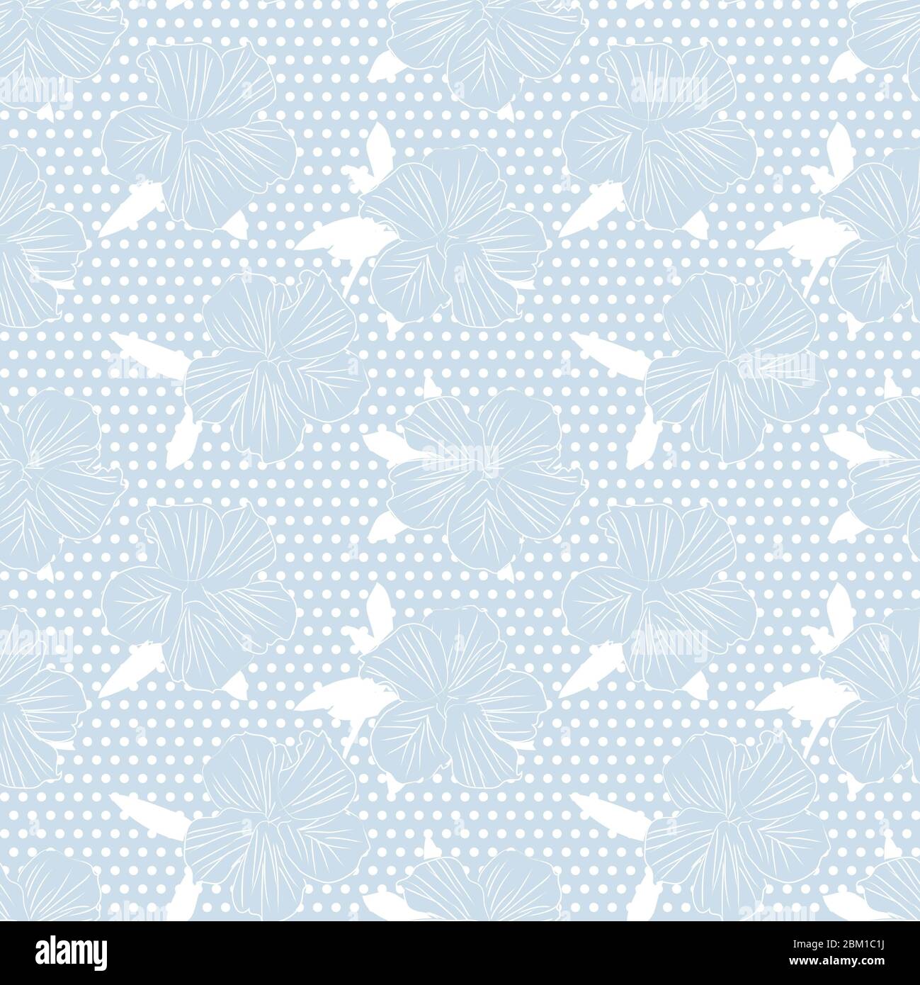 Sky blue Floral botanical seamless pattern with dotted background ...