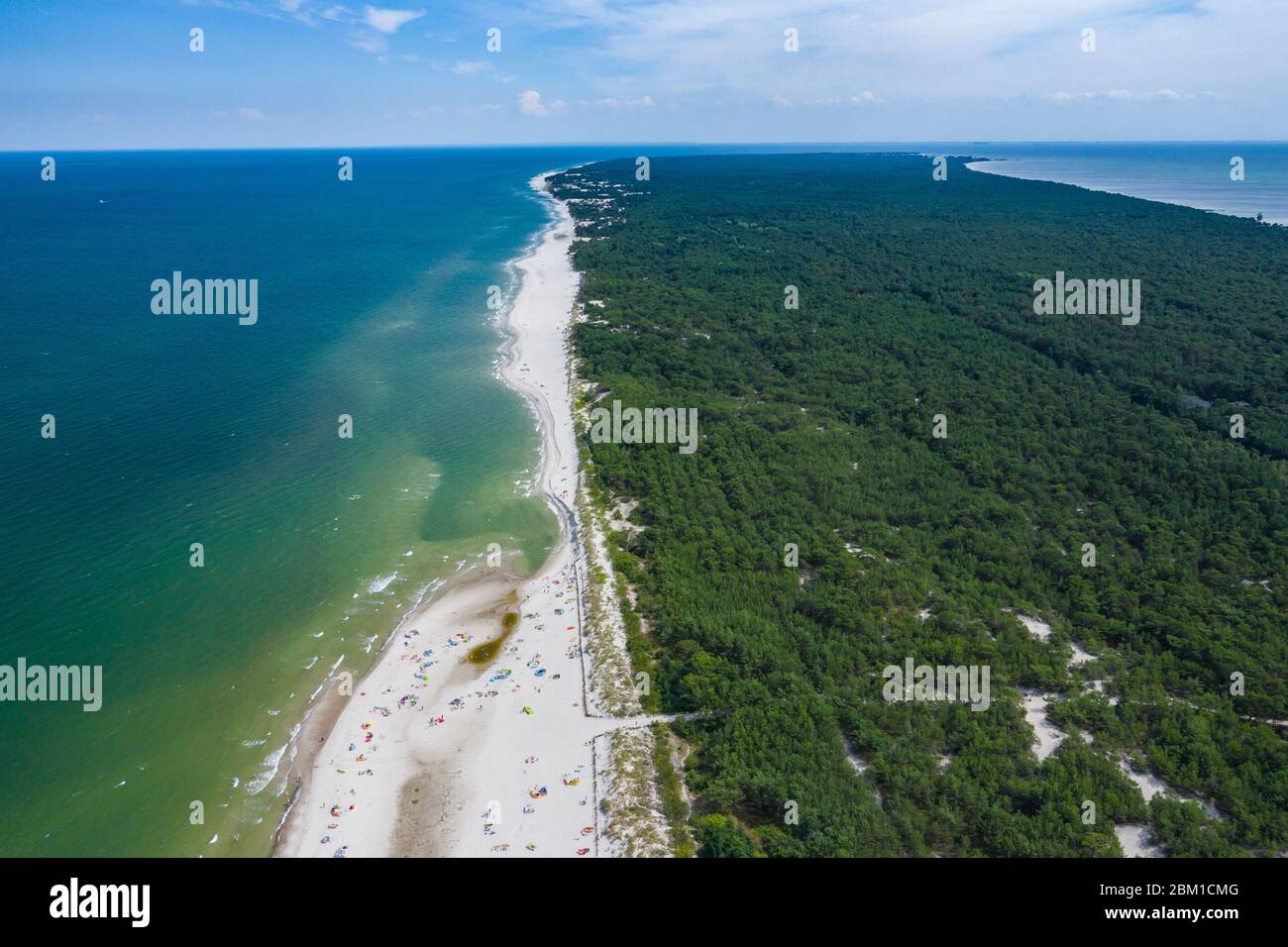Aerial view of Hel Peninsula in Poland, Baltic Sea and Puck Bay (Zatoka ...