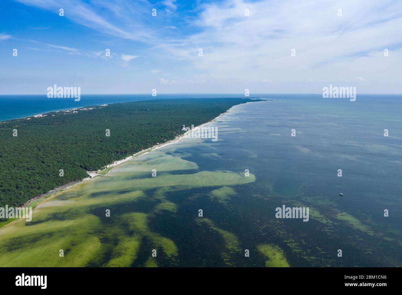 Aerial view of Hel Peninsula in Poland, Baltic Sea and Puck Bay (Zatoka ...