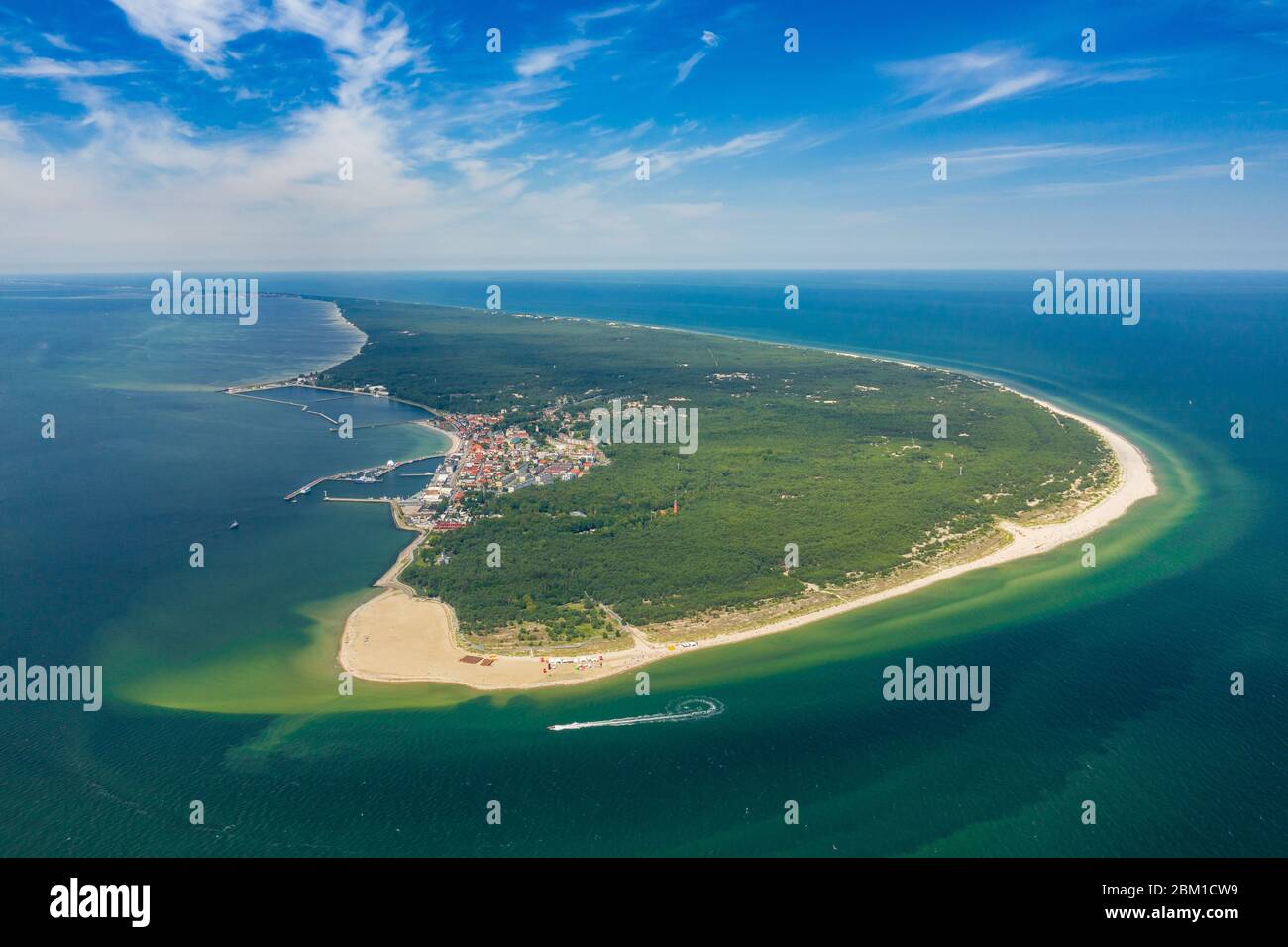 Aerial view of Hel Peninsula in Poland, Baltic Sea and Puck Bay (Zatoka ...