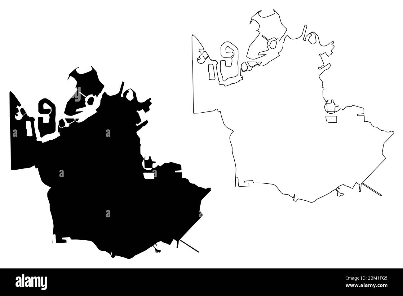 Manama City (Kingdom of Bahrain) map vector illustration, scribble ...