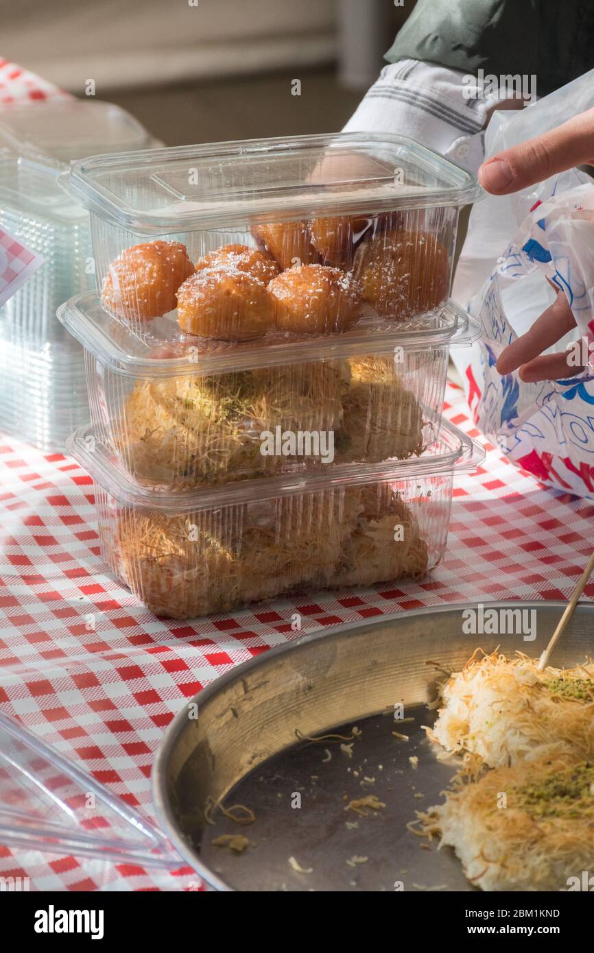 Künefe, sweet and savory levantine cheese pastry, turkish dessert ...