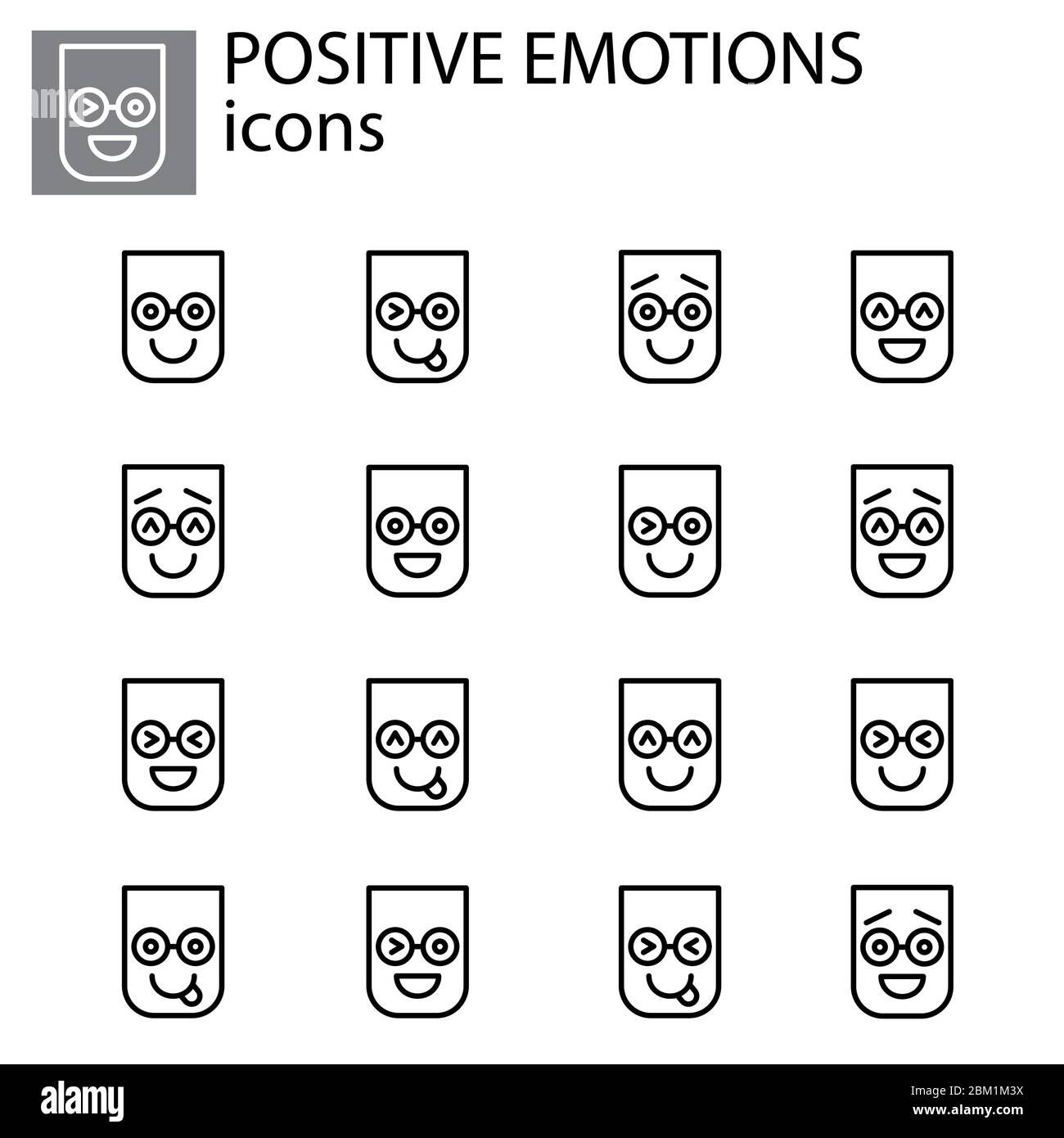 positive emotions set vector linear icon. positive facial expression ...