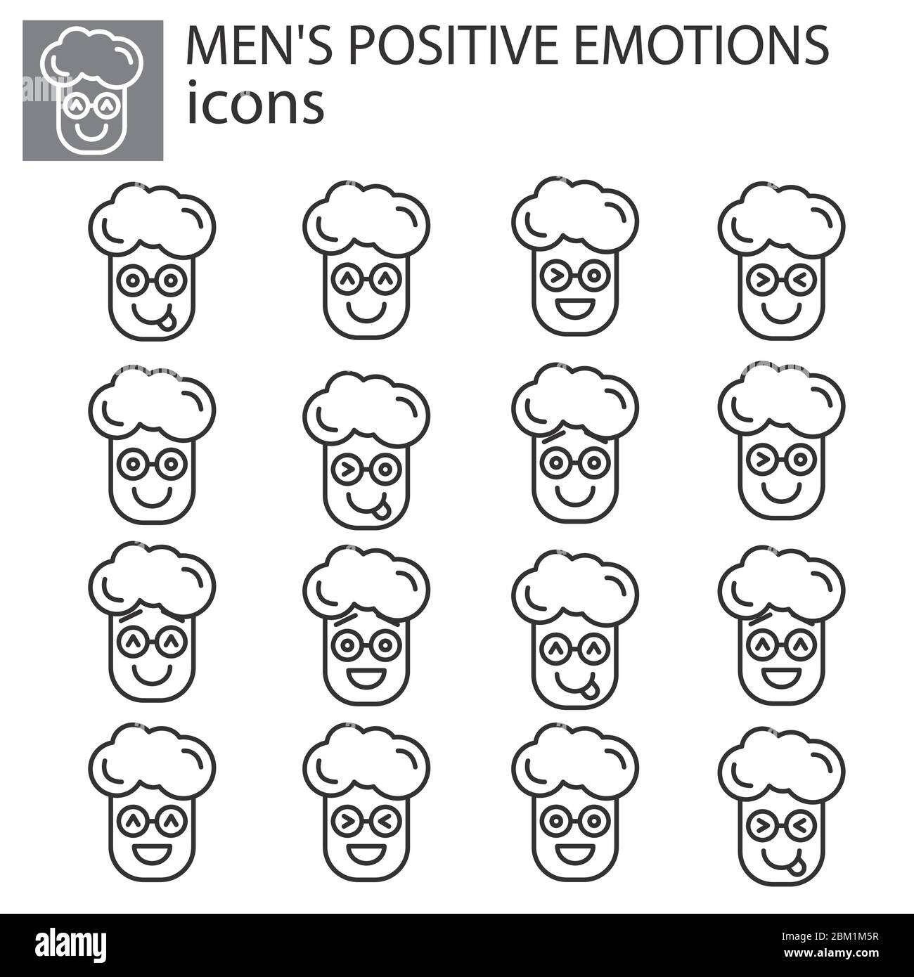 positive emotions set vector boy, man linear icon. positive facial ...
