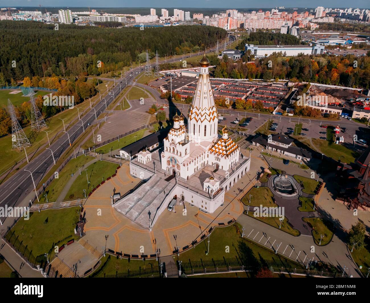 Holy sight of Belarus, modern architectural monument white stone Church ...