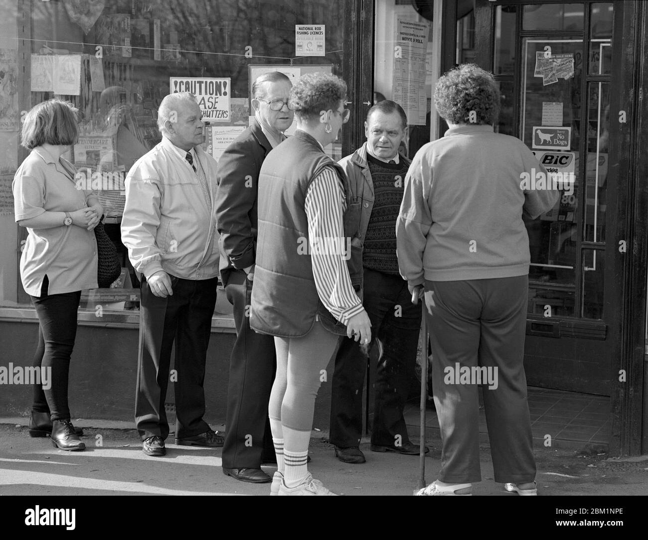 1994, post office queue, west yorkshire, Northern England Stock Photo ...