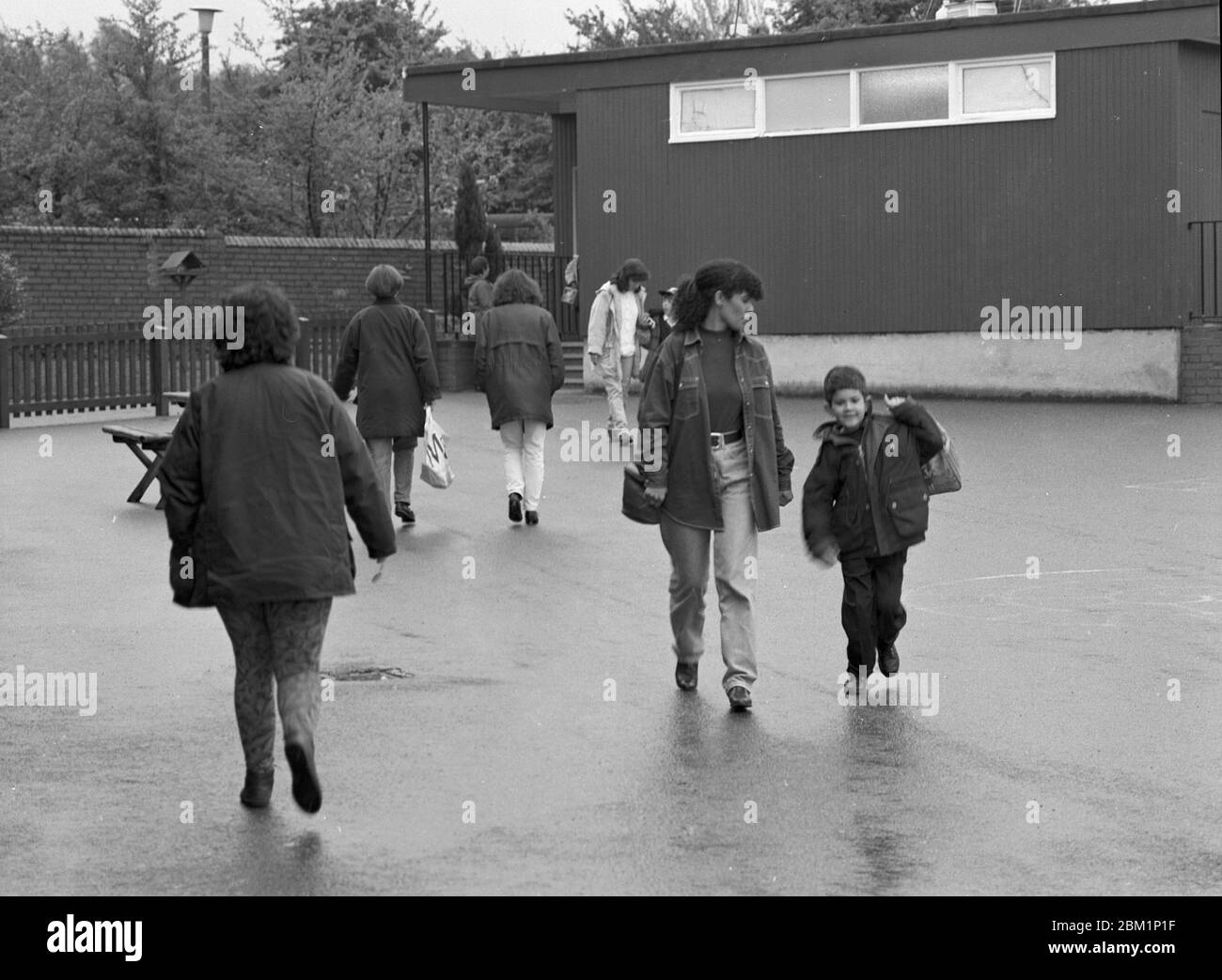 1994 children and parents going to a primary school, start of day ...