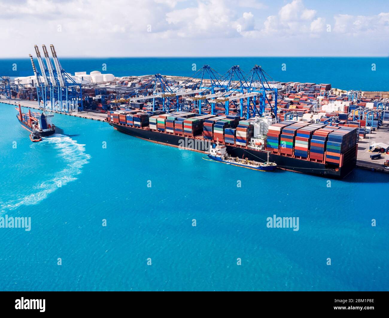 Shipping cargo port to harbor by crane. Container ship business ...