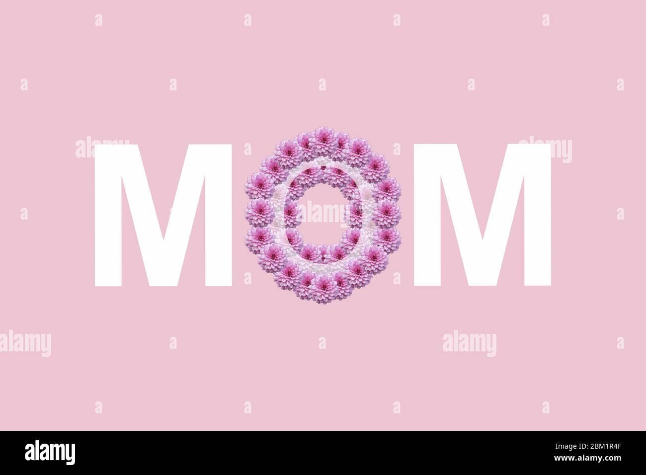Purple Flower - Word MOM on a pink Background. O with flowers Stock ...