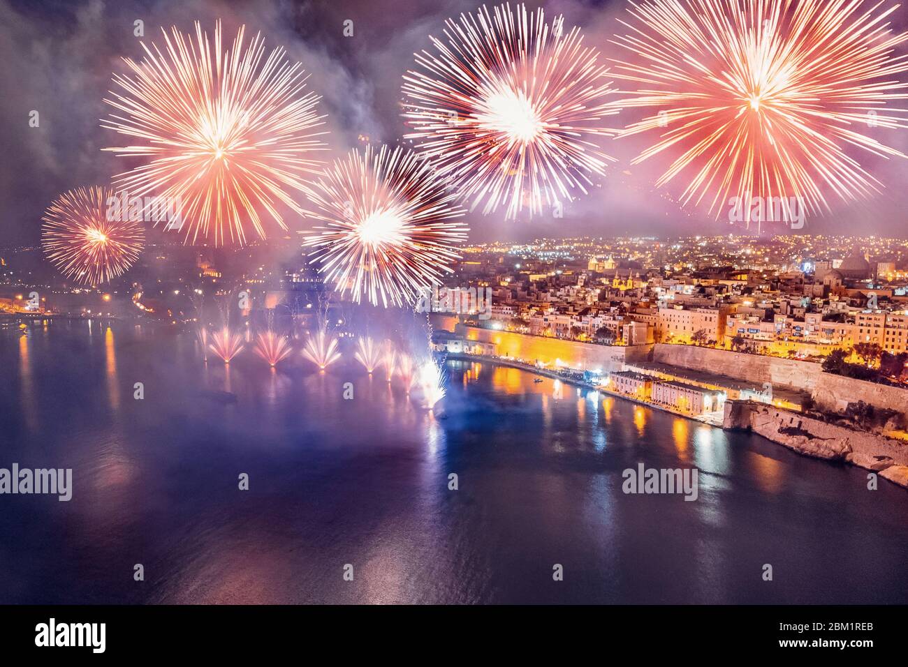 Festival of fireworks in Valletta, Malta. Travel concept Stock Photo ...