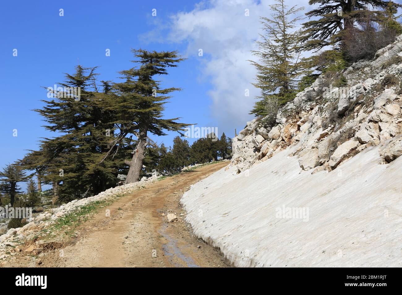 Sunny spring landscape with rut road in mountains. Likya Yolu tiurist ...