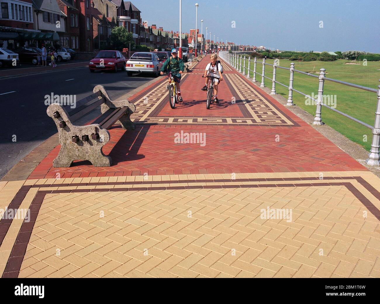 1997, newly brick paved Fleetwood Promenade, north West England Stock ...
