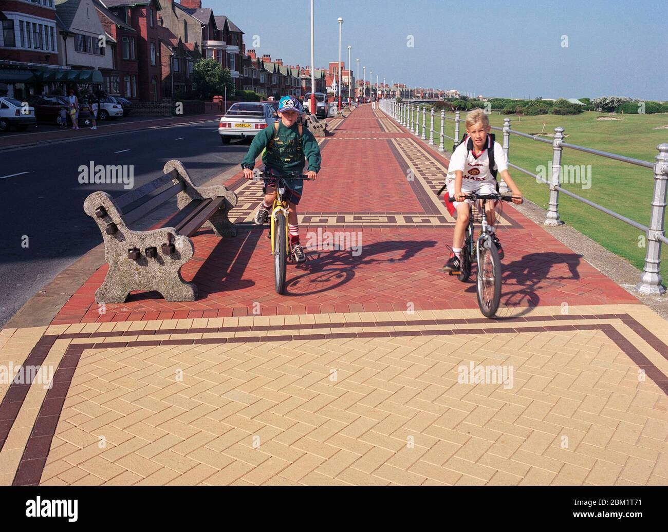 1997, newly brick paved Fleetwood Promenade, north West England Stock ...