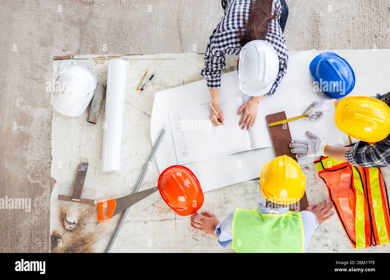 Engineer work as team and technology to design and construction on site ...