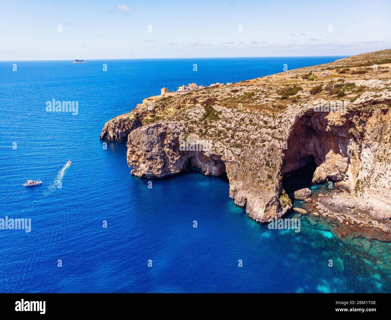 Blue Grotto in Malta. Aerial top view from Mediterranean sea island of ...