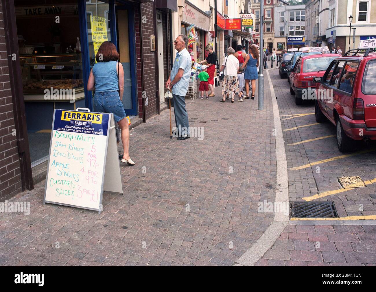 1997, Merthyr Tydfil town centre, South Wales with people shopping in ...