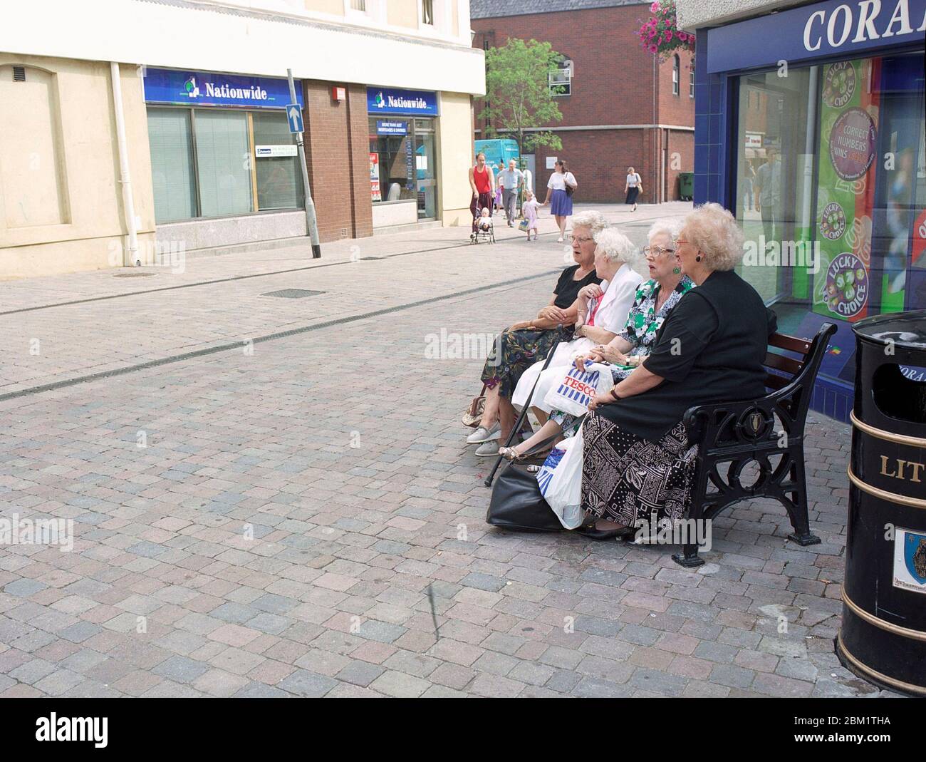 1997, Merthyr Tydfil town centre, South Wales with people shopping in ...