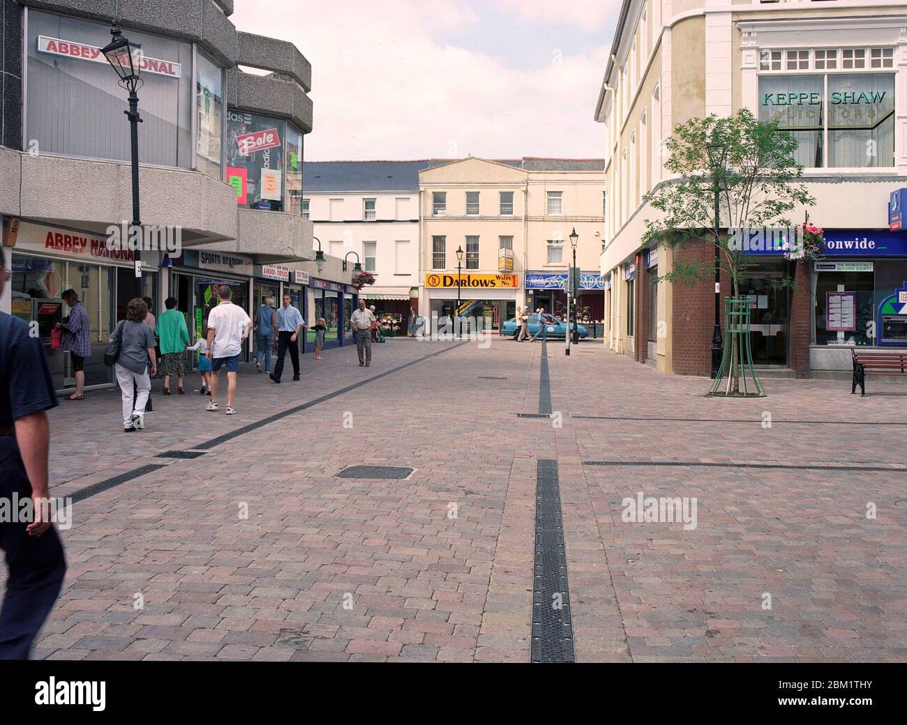 1997, Merthyr Tydfil town centre, South Wales with people shopping in ...
