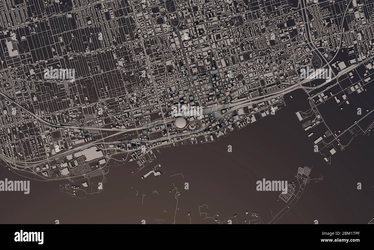 Toronto, Canada city map 3D Rendering. Aerial satellite view Stock ...
