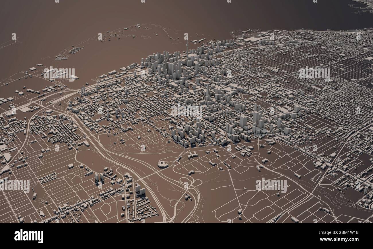 Toronto, Canada city map 3D Rendering. Aerial satellite view Stock ...