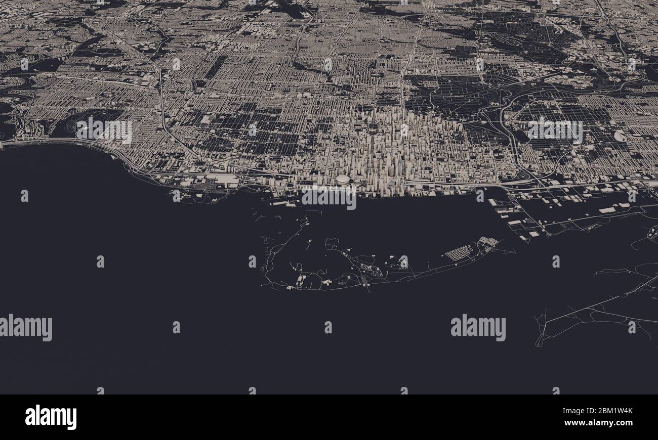 Toronto, Canada city map 3D Rendering. Aerial satellite view Stock ...