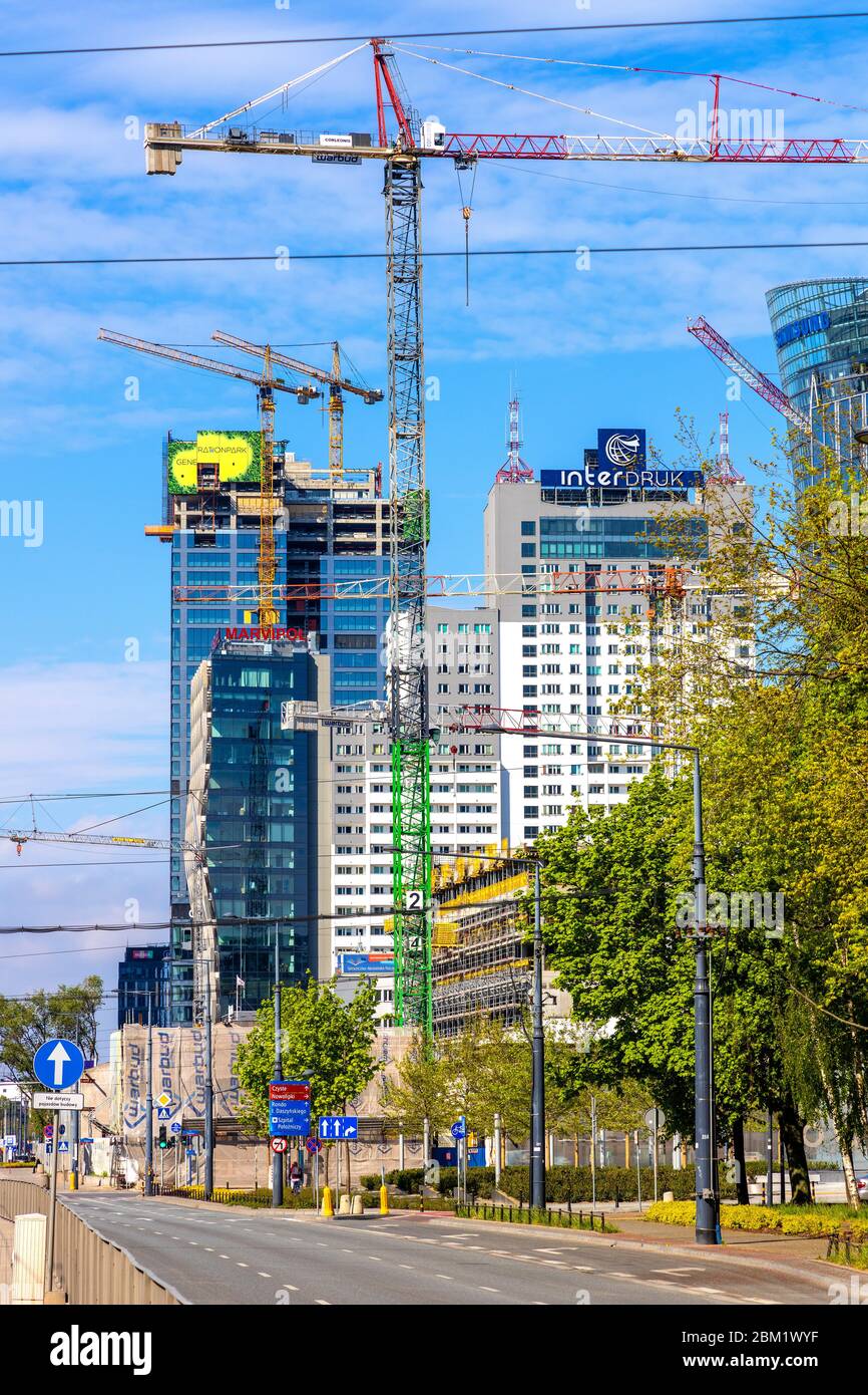 Warsaw, Mazovia / Poland - 2020/05/02: Construction sites of skyscraper ...