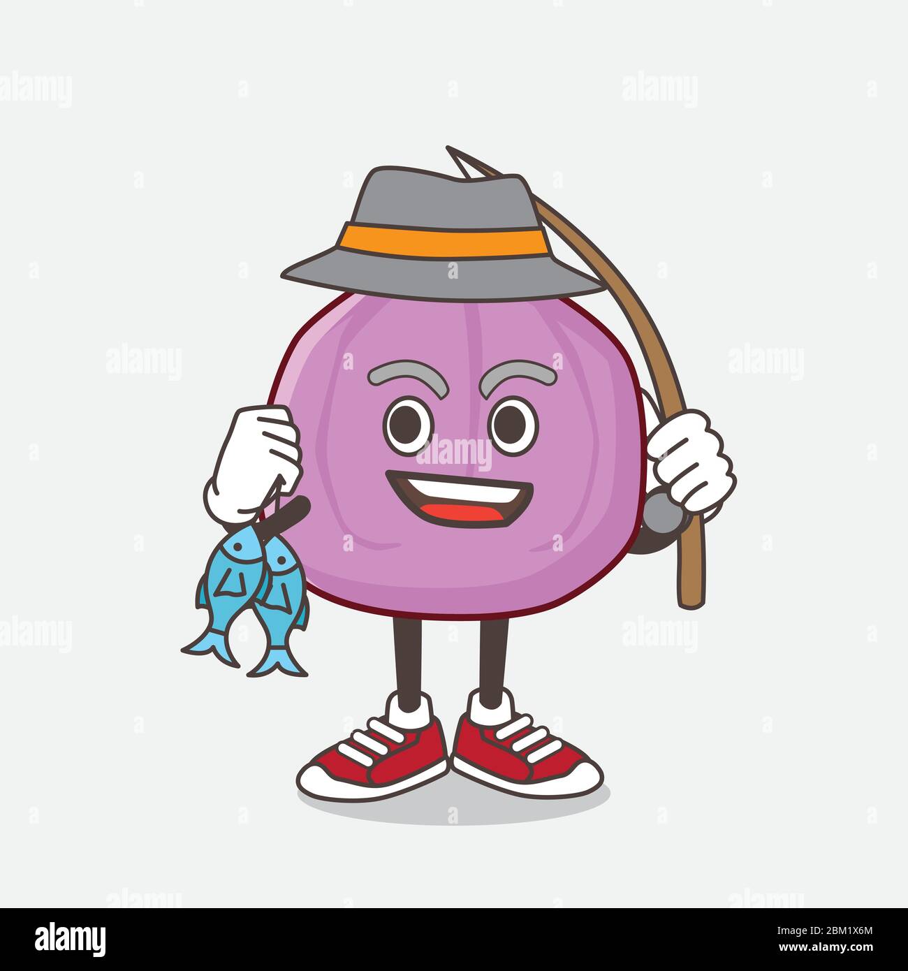 An illustration of Fig Fruit cartoon mascot character fishing with 2 ...