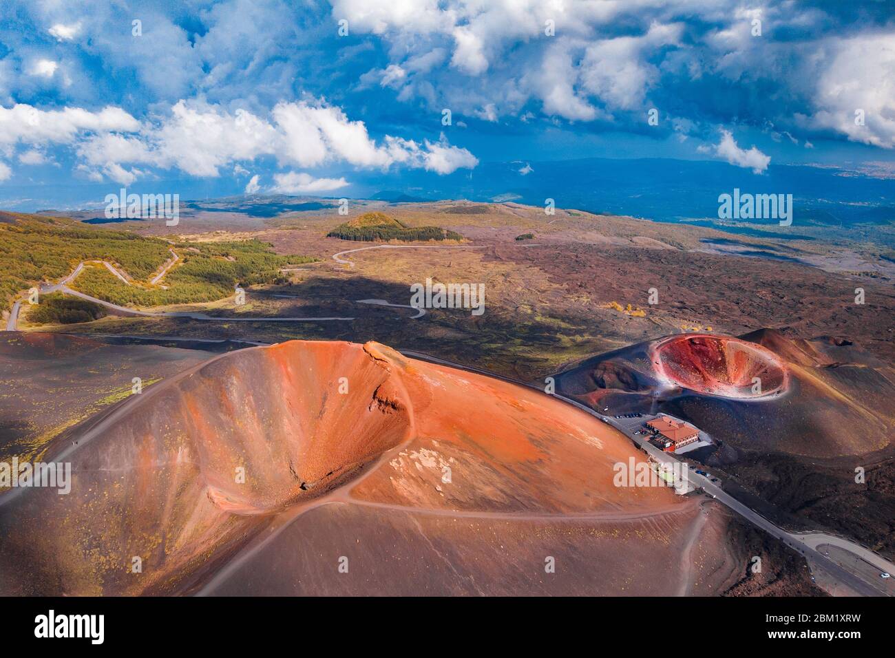 Extinct crater of volcano Etna Sicily, Italy. Aerial photo Stock Photo ...