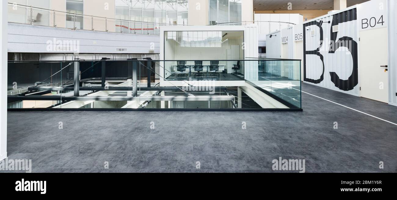 Open space office with transparent rooms, loft interior Stock Photo - Alamy
