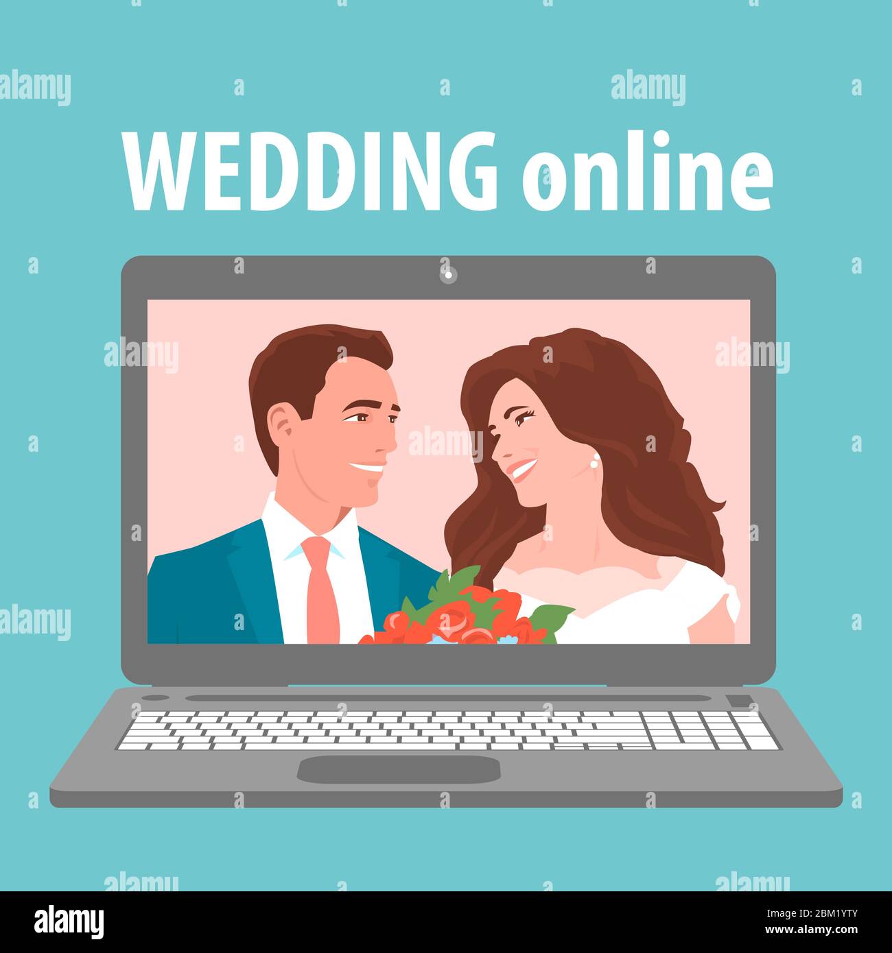 Wedding with the bride and groom online with a laptop Stock Vector ...