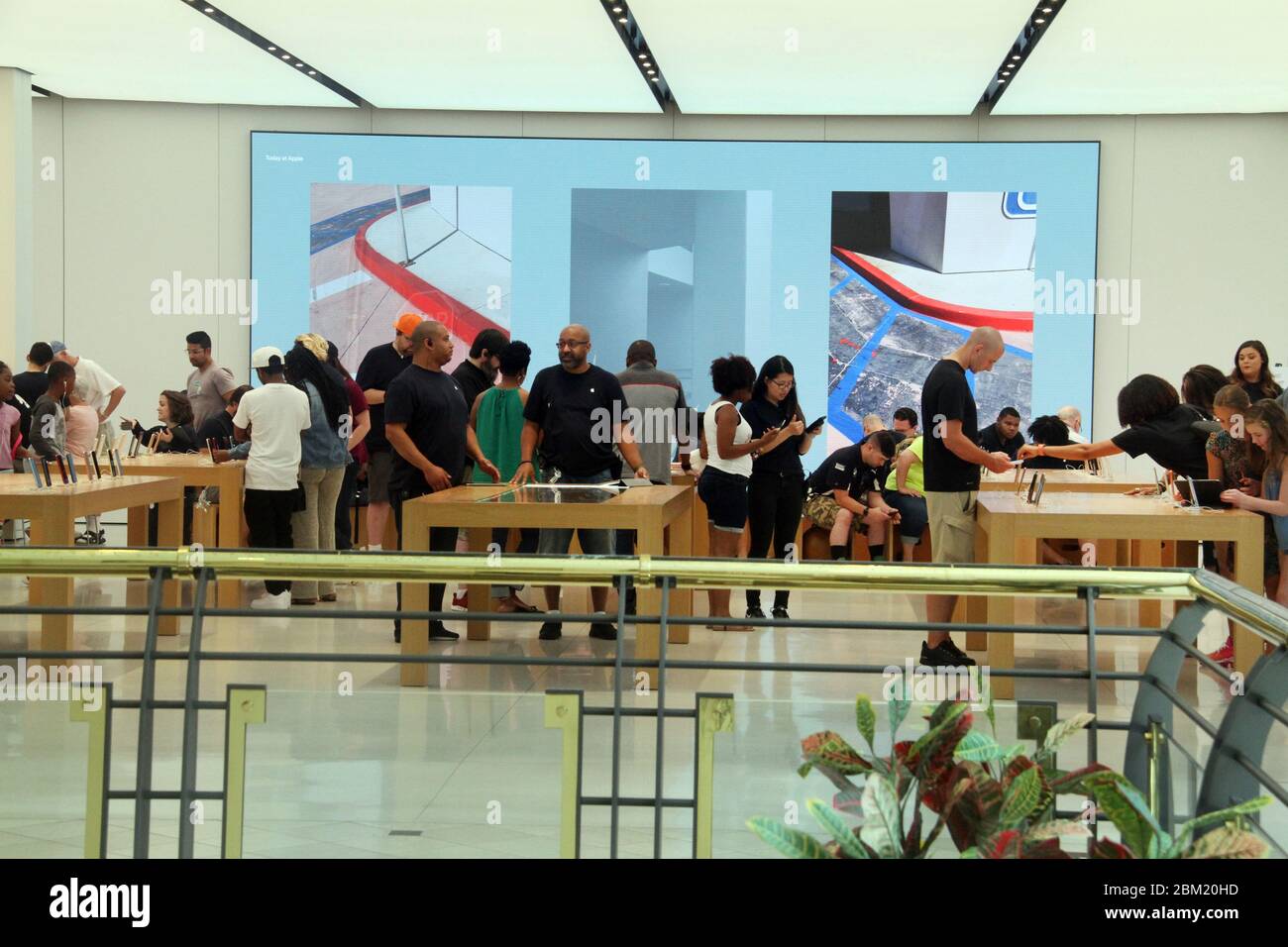 People checking cell phones in store inside an American Mall Stock ...
